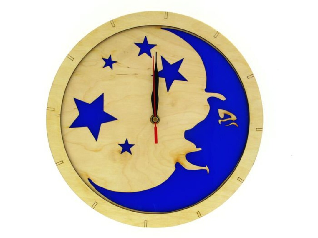 Moon Wall Clock Moon and Stars Clock Handmade Clock With the Night Sky ...