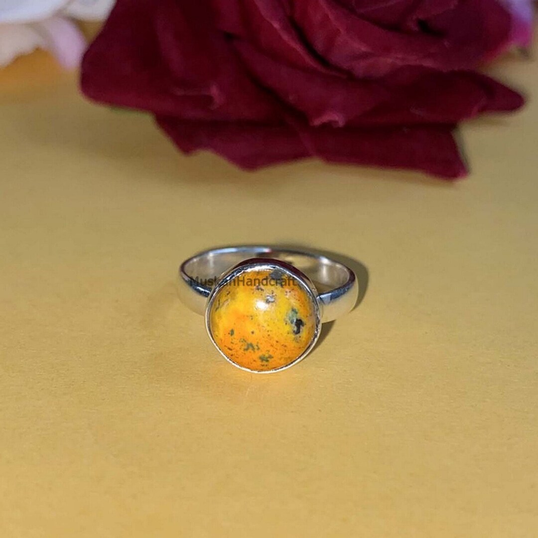 Elegant Bumble Bee Jasper Women Ring, Handcrafted Round Gemstone ...