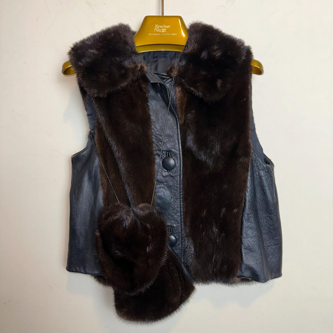 Vintage Kirschner Furs Women’s Mink Brown Black Leather Vest Matching ...