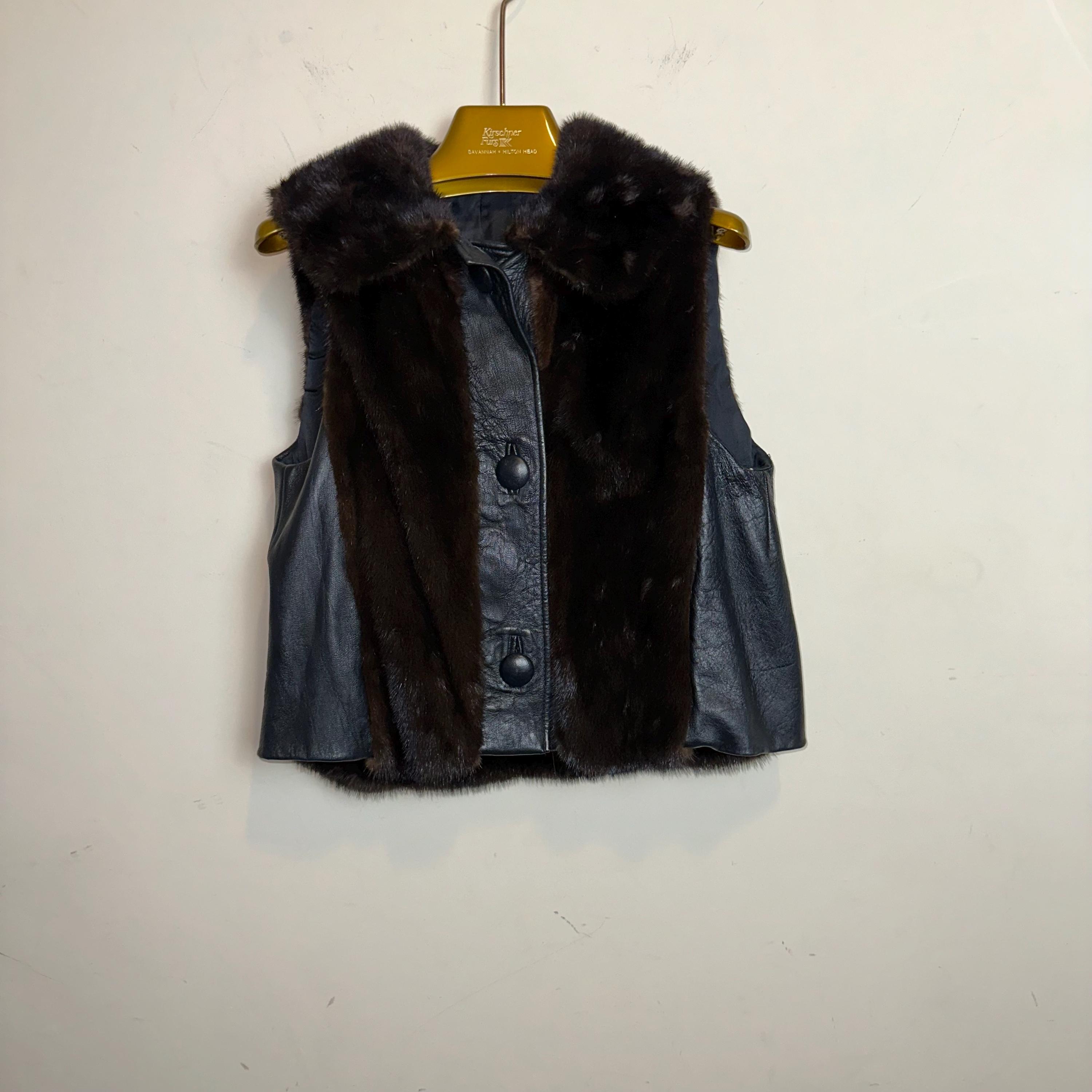 Vintage Kirschner Furs Women’s Mink Brown Black Leather Vest Matching ...
