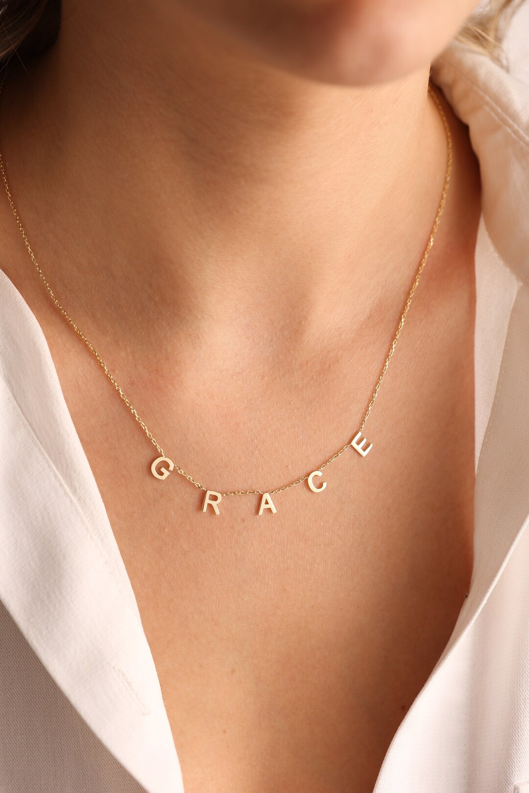 14K SOLID GOLD Name Necklace Personalized Initial Necklace Etsy