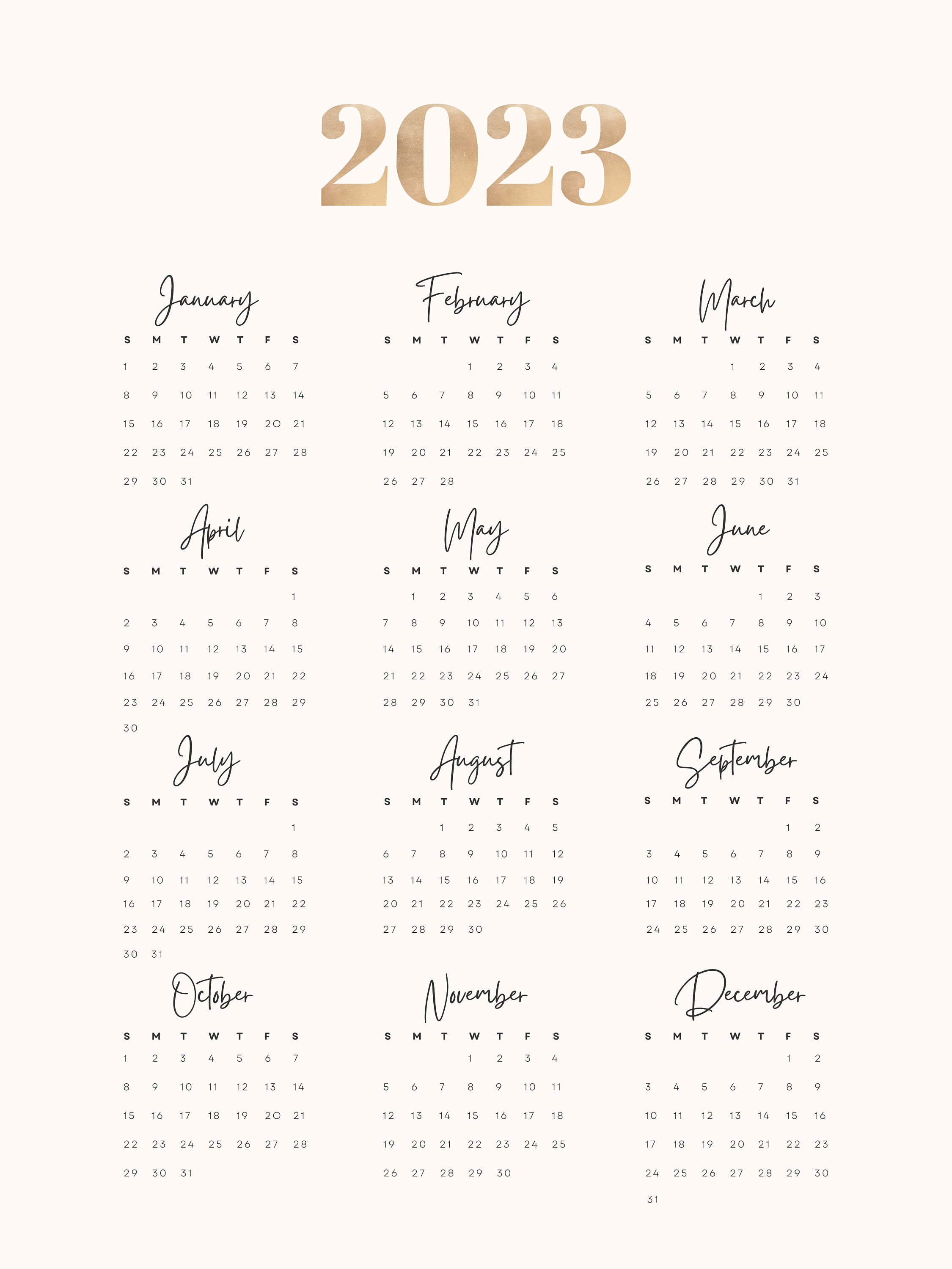 Printable 2023 Calendar | Instant Download | Print at Home | Year at a ...