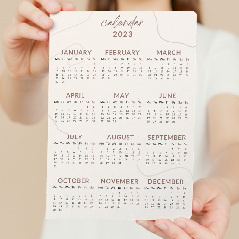 Printable 2023 Calendar Instant Download Print at Home Year at a Glance ...