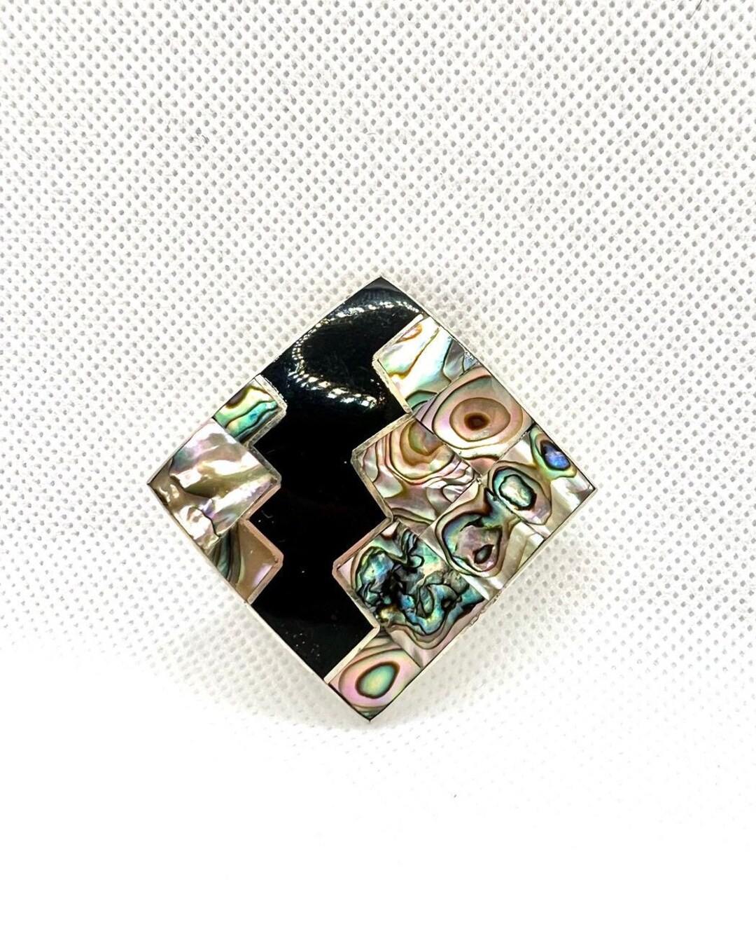 Vintage Silver Mexican Alpaca Abalone Diamond Shaped Brooch With Loop ...
