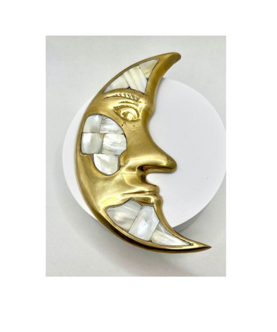 Charming Vintage Brass Moon Face Wall Plaque With Gorgeous Mother of ...