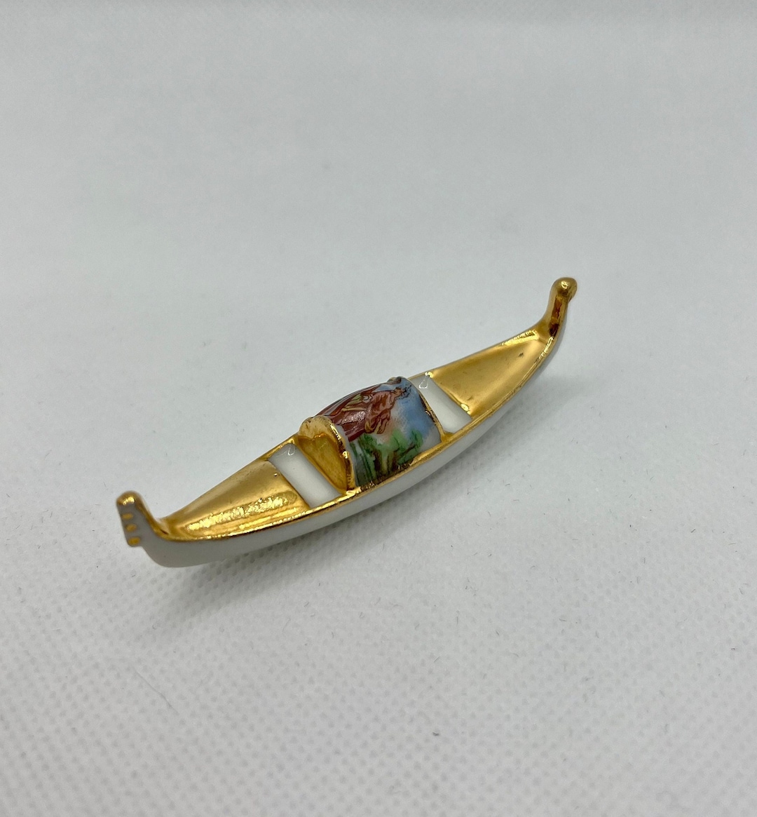 Vintage French Limoges Miniature Porcelain White and Gold Toned Gondola ...