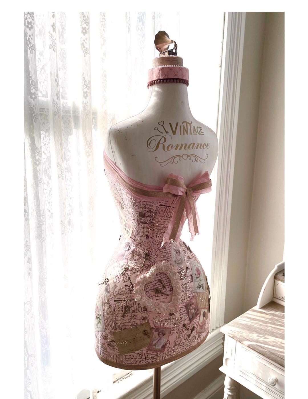 Vintage Pink Dress Form Valentines Day Decor, Shabby Chic Dress Form ...