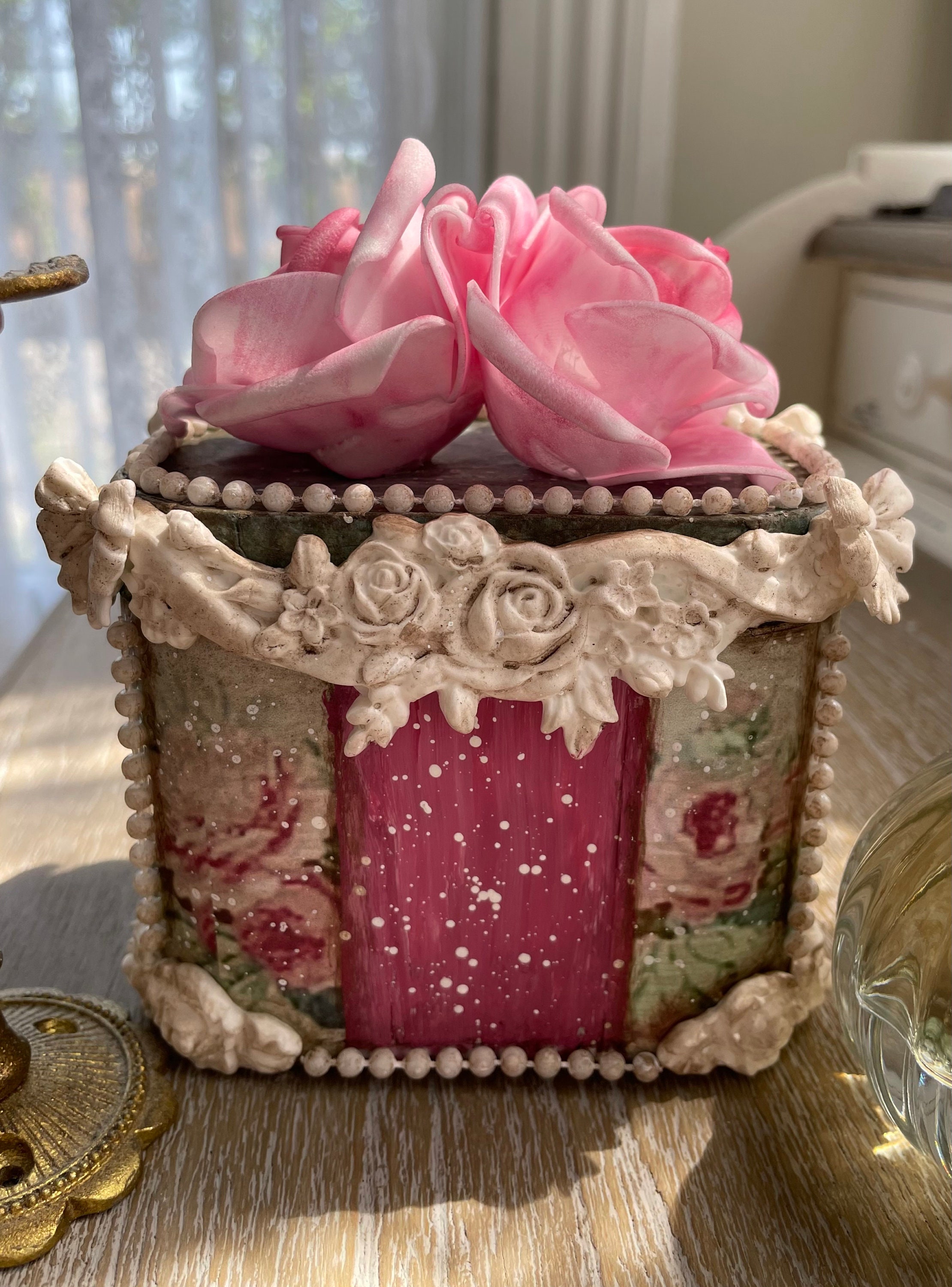 Pink Cottage Rose Box, Pink Vintage Rose Box, Pink French Country Box ...