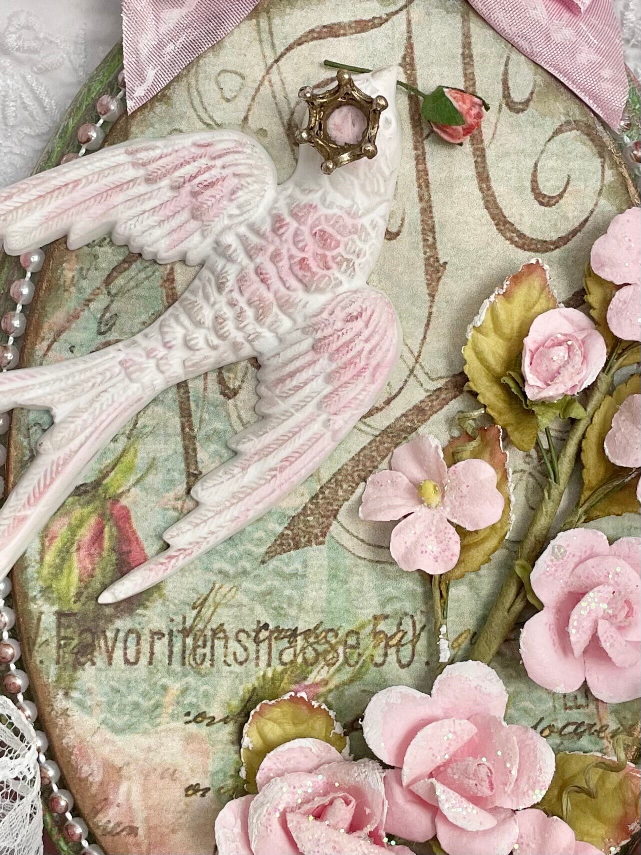 Shabby Chic Victorian Dove OA, Vintage Flying Dove W/tiny Golden Crown ...