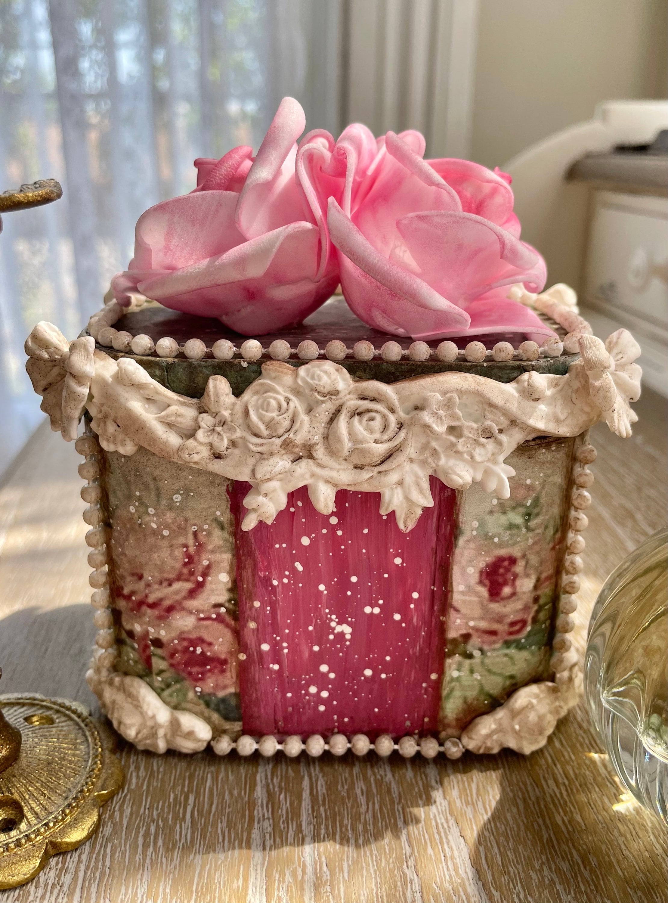 Pink Cottage Rose Box, Pink Vintage Rose Box, Pink French Country Box ...