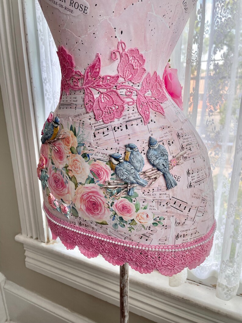 Pink Shabby Chic Paris Decor, Pink Roses and Blue Birds Vintage Decor ...