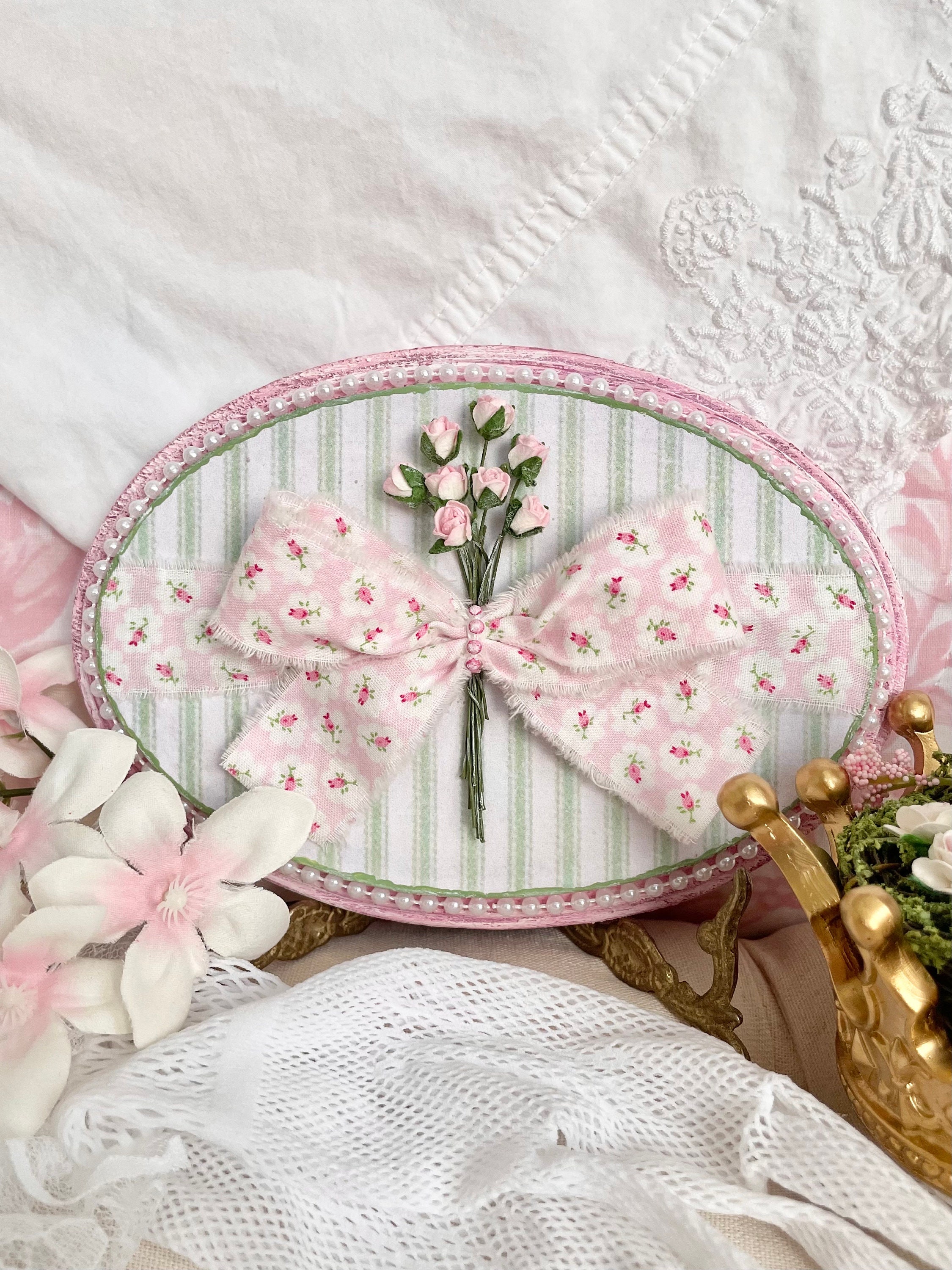 Pink Shabby Chic Roses, Ribbons & Lace Victorian Lady With Dog Vintage ...