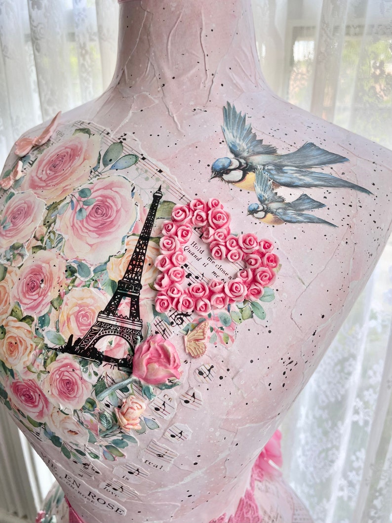 Pink Shabby Chic Paris Decor, Pink Roses and Blue Birds Vintage Decor ...