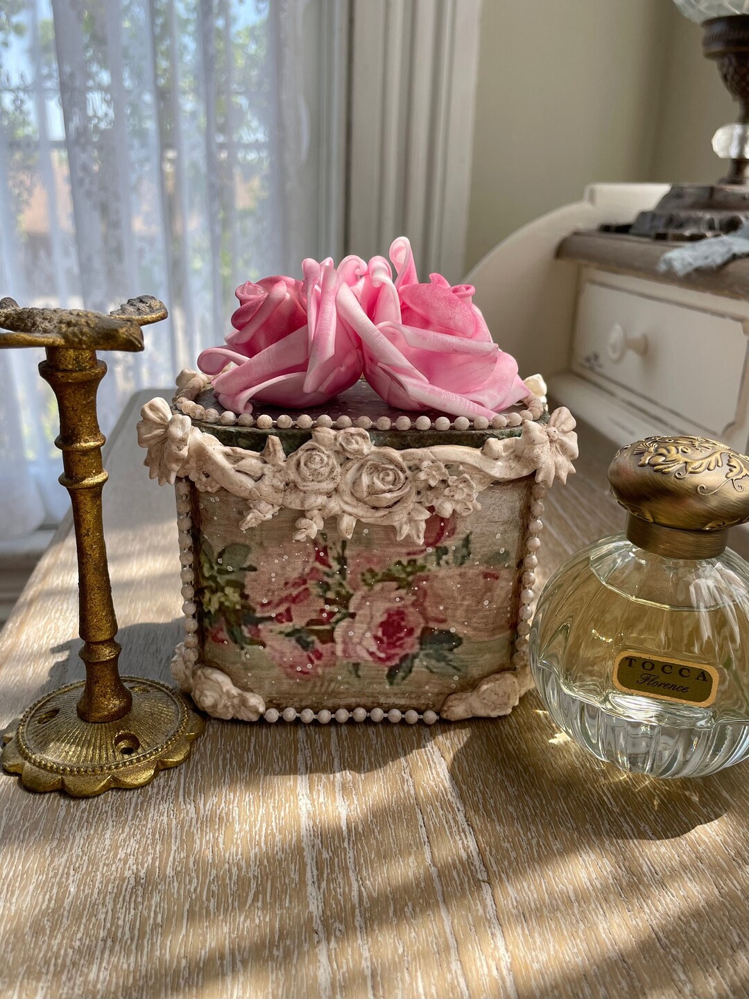 Pink Cottage Rose Box, Pink Vintage Rose Box, Pink French Country Box ...