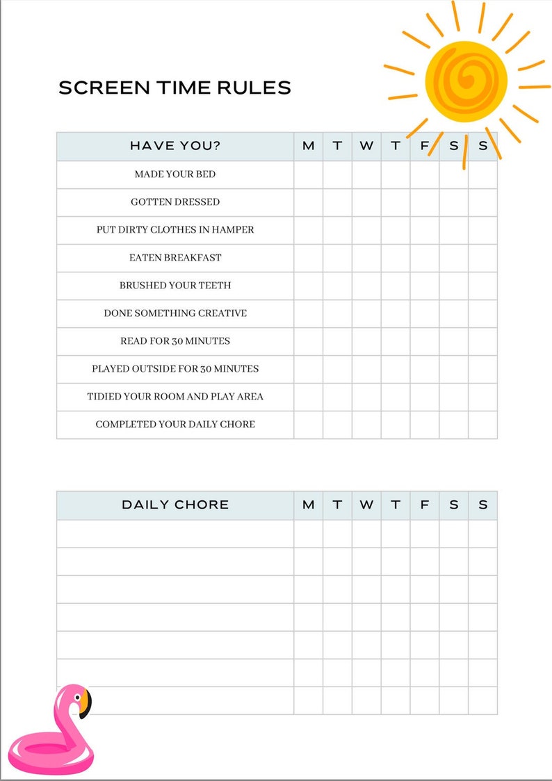 Summer Screen Time Checklist - Etsy