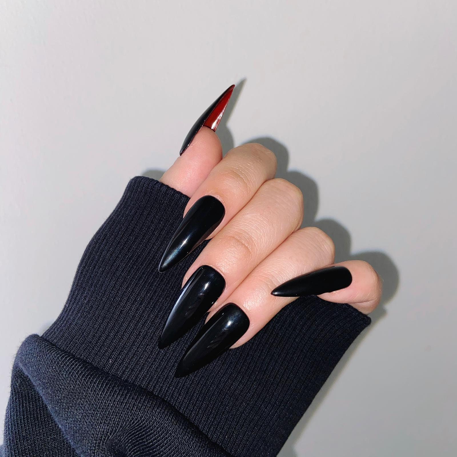 Black Red Bottom Press on Nails | Stiletto Nails | Long Nails | Fake ...