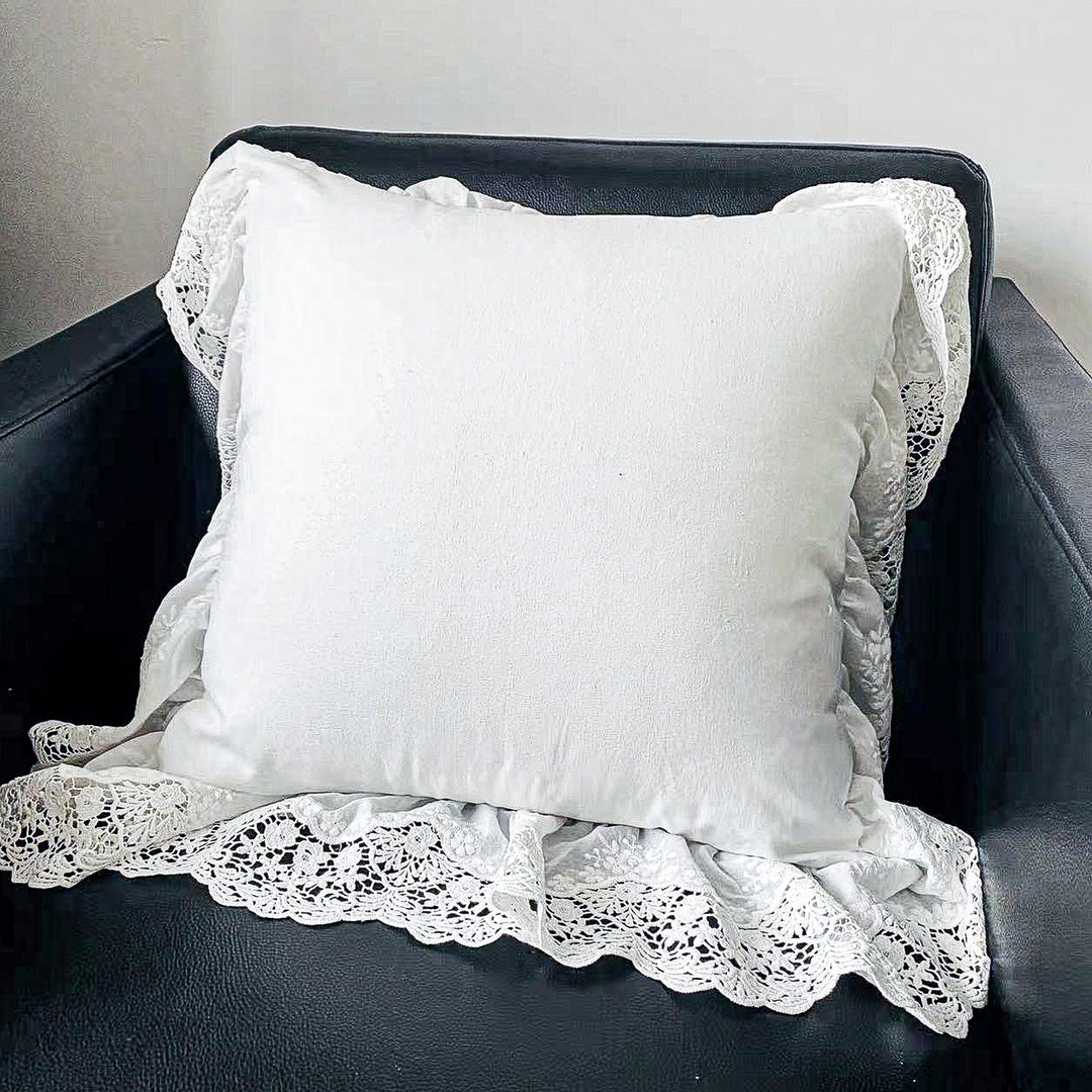 Handmade White Lace Ruffle Edge Pillowcase, Vintage-style Throw Pillow ...