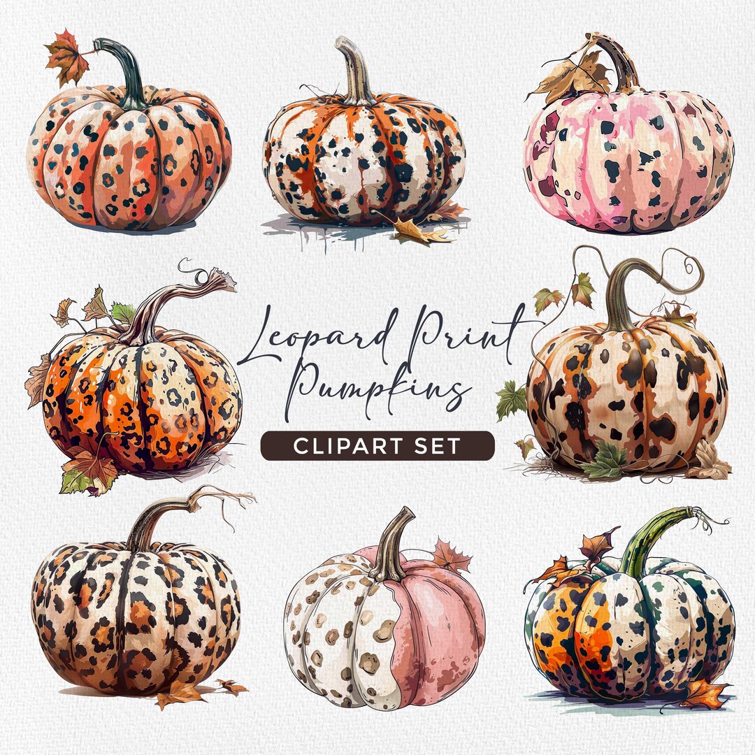 Leopard Print Pumpkins Clipart Set Perfect for Fall Decor, Instant ...