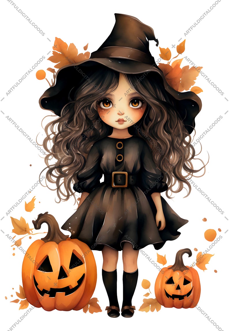 Cute Little Witches, Watercolor Witch Cliparts High Resolution Instant ...