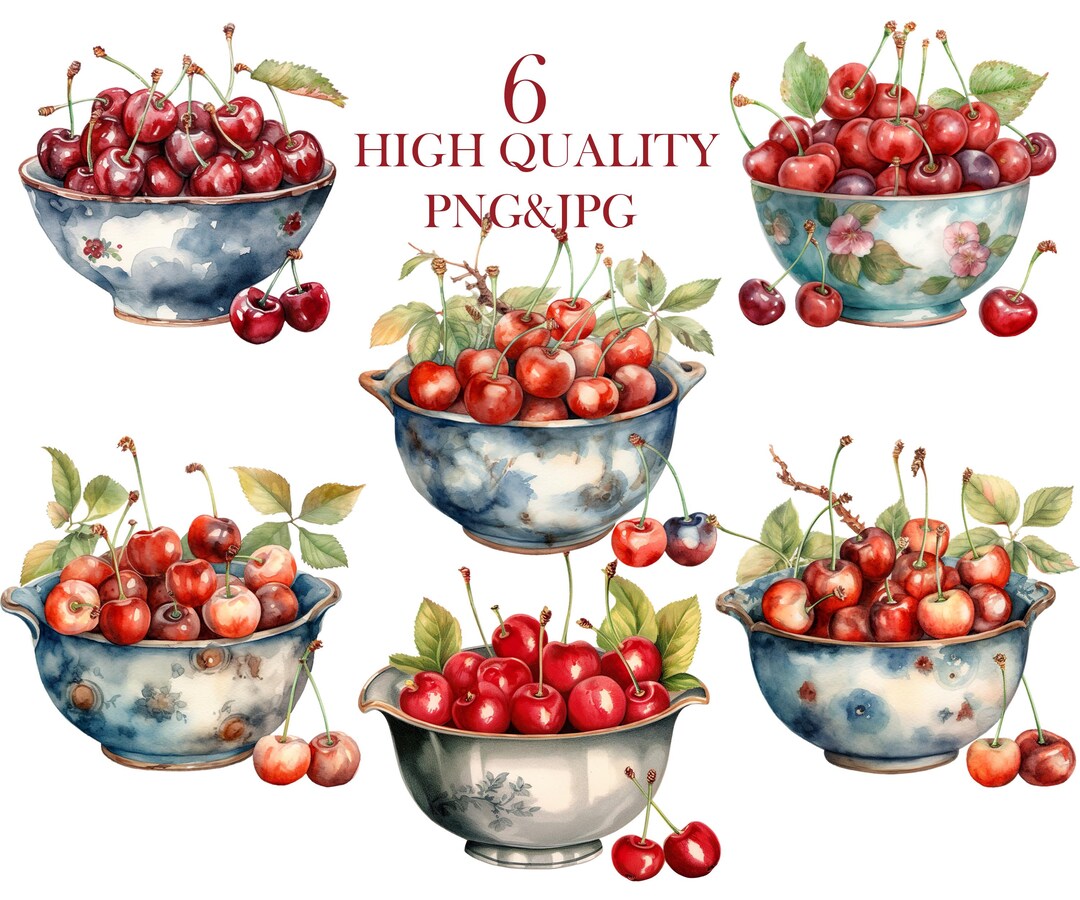 Watercolour Cherry Clipart Bundle, Watercolor Cherry Clipart, Cherry ...