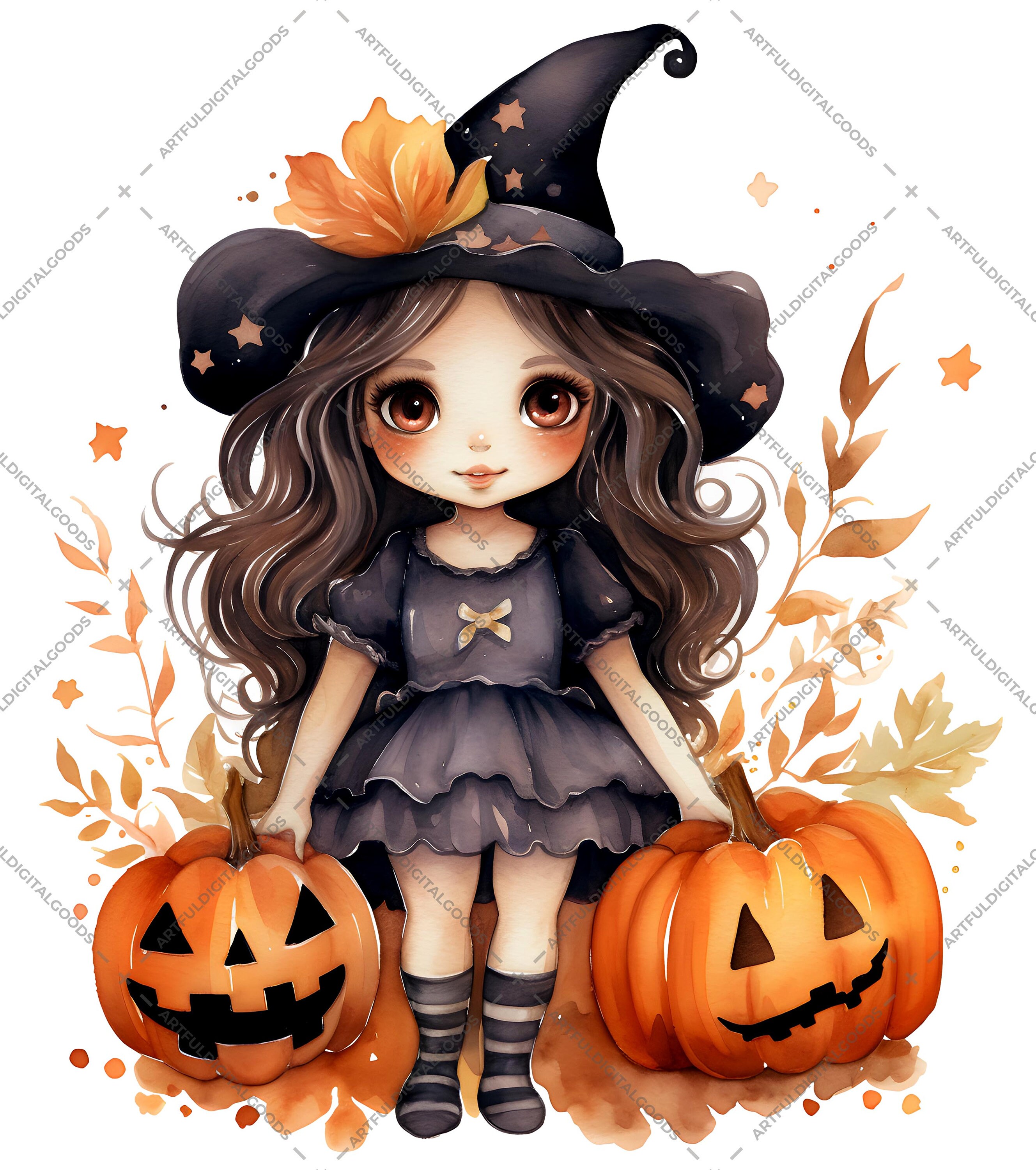 Cute Little Witches, Watercolor Witch Cliparts High Resolution Instant ...