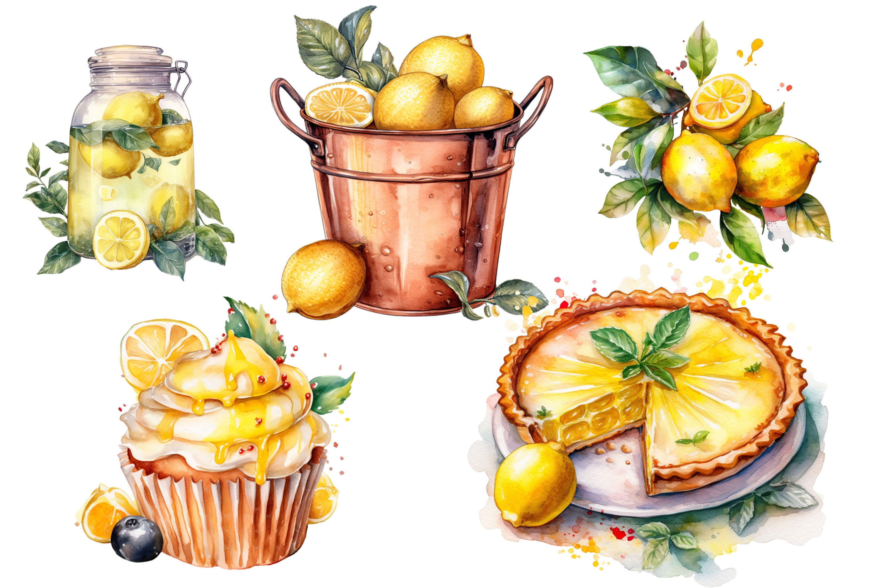 Watercolor Lemon Set, Summer Joy PNG, JPG Instant Download - Etsy