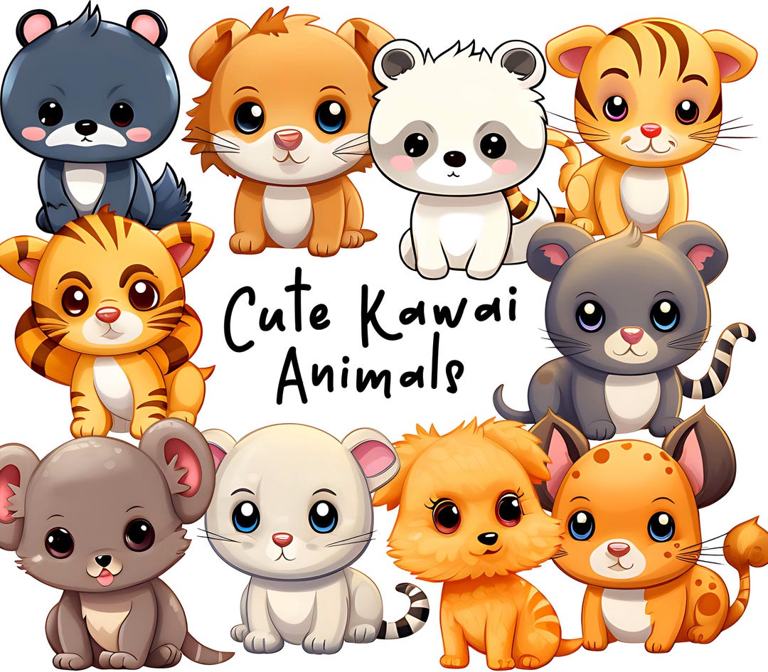 Cute Kawaii Animal Clipart Set, Adorable Cartoon Animal Illustrations ...