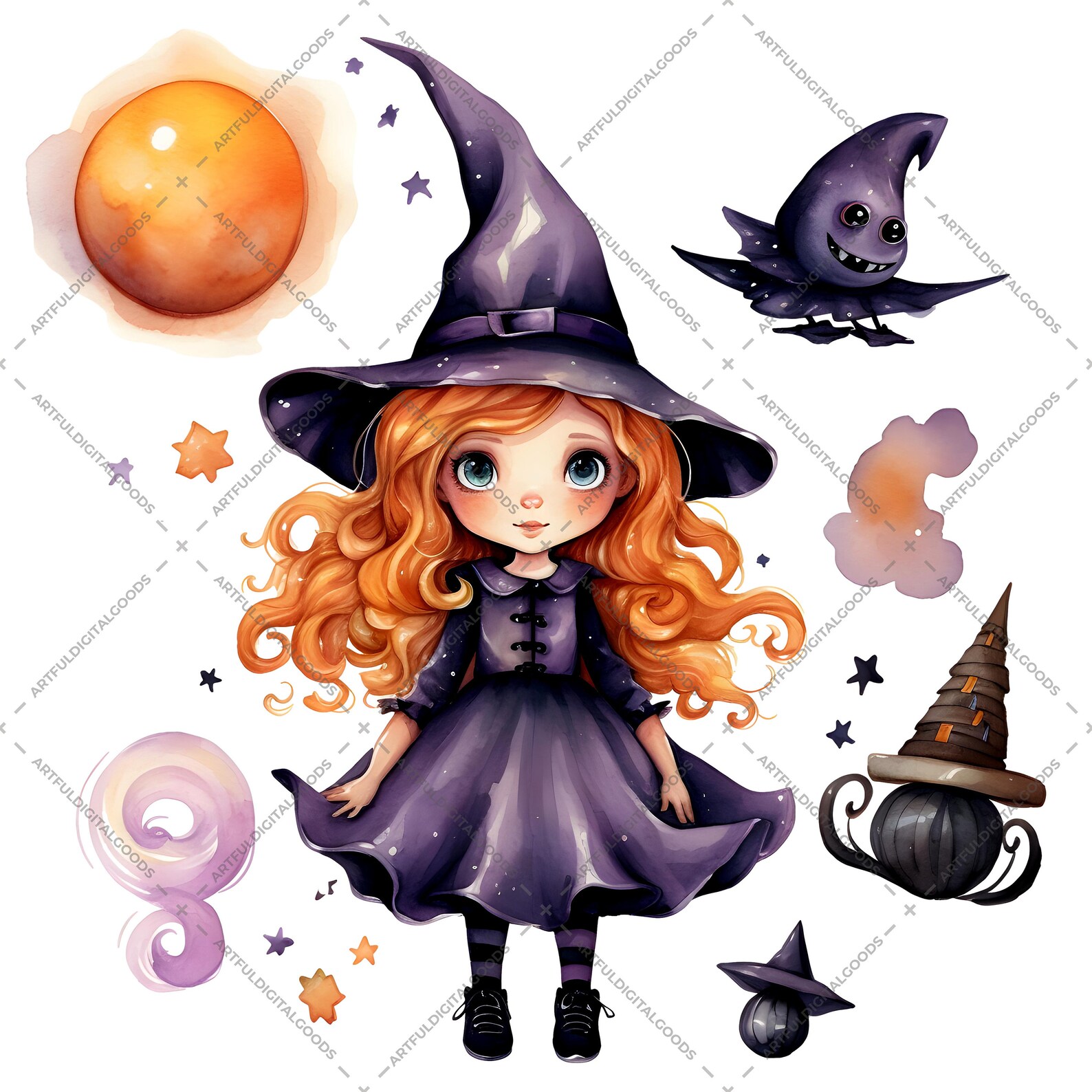 Cute Little Witches, Watercolor Witch Cliparts High Resolution Instant ...