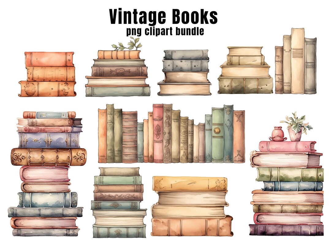 Vintage Books Clipart Set, Instant Download, High Quality Png Files - Etsy
