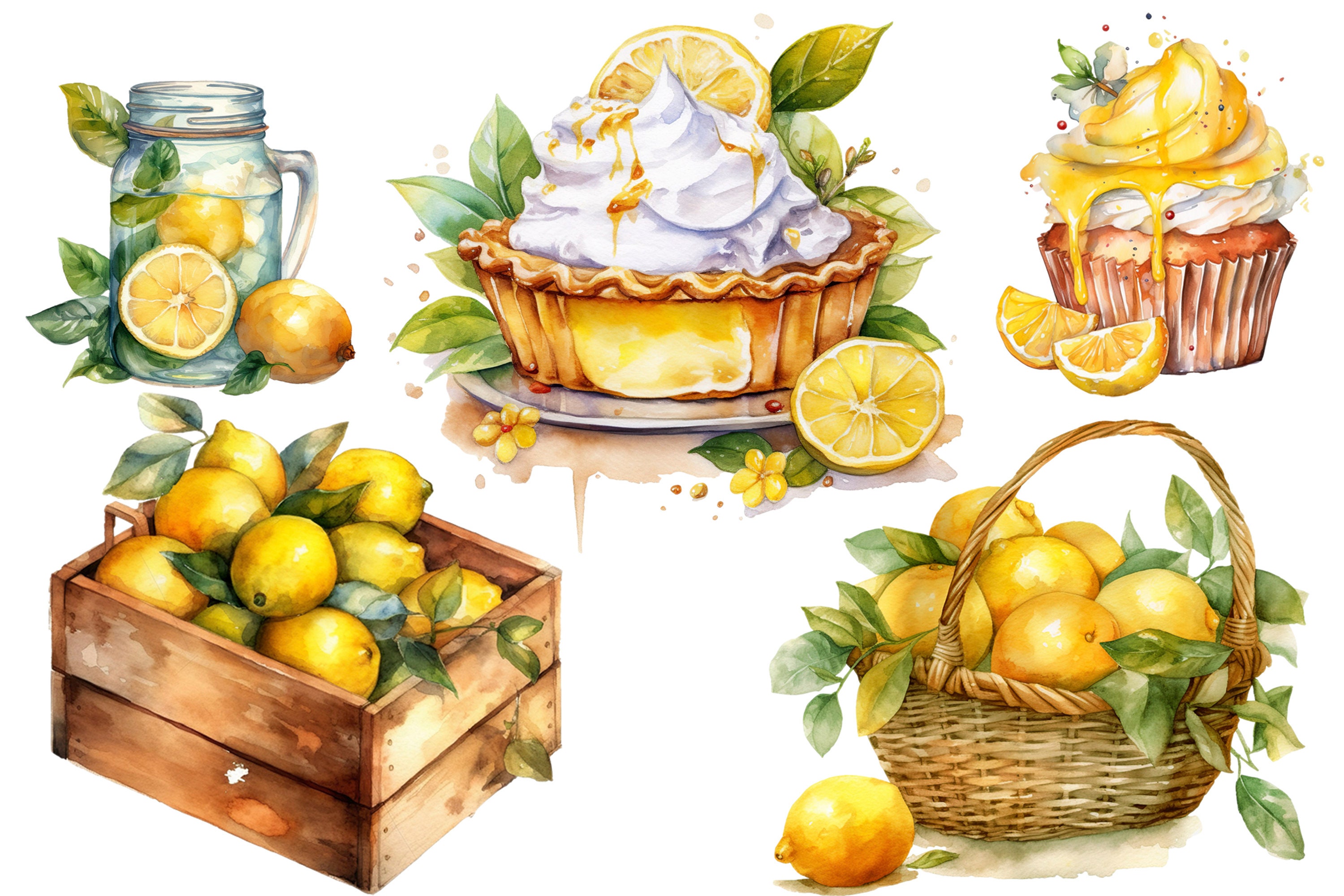 Watercolor Lemon Set, Summer Joy PNG, JPG Instant Download - Etsy