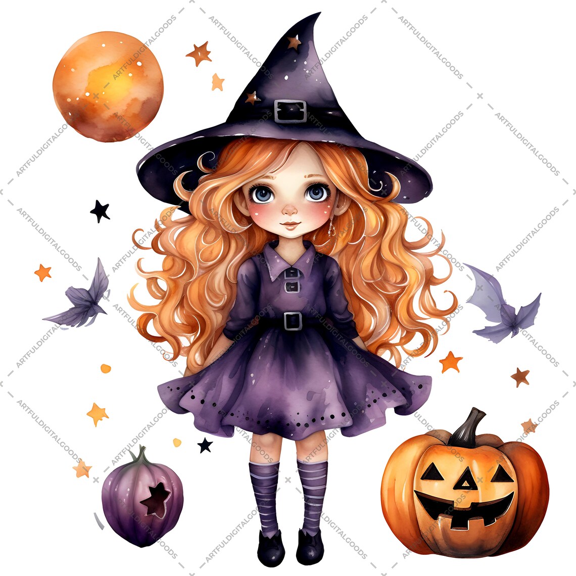 Cute Little Witches, Watercolor Witch Cliparts High Resolution Instant ...
