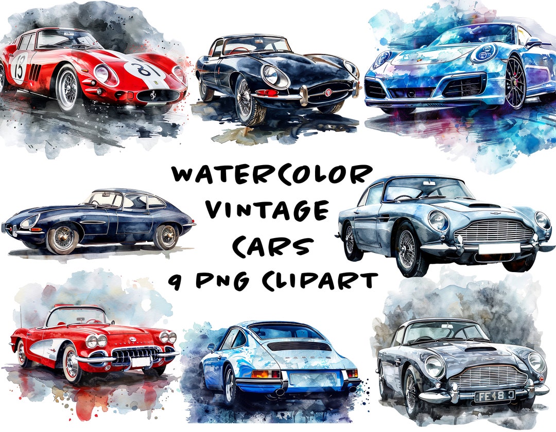 Watercolor Classic Cars Clipart Bundle, Instant Download, High Quality ...