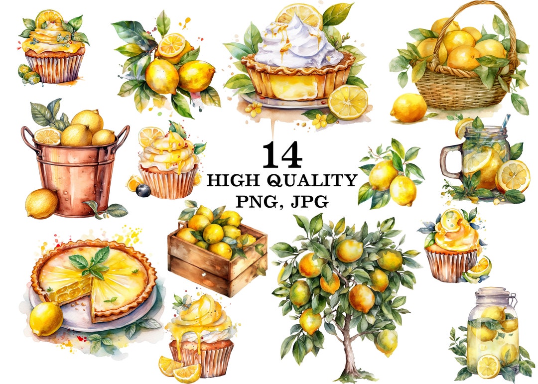 Watercolor Lemon Set, Summer Joy PNG, JPG Instant Download - Etsy