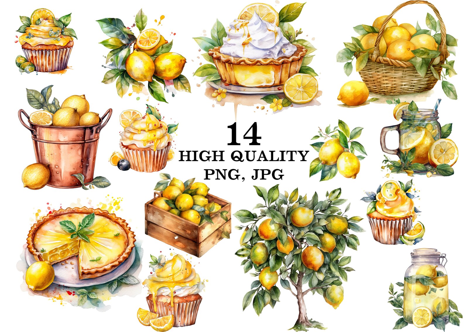 Watercolor Lemon Set, Summer Joy PNG, JPG Instant Download - Etsy