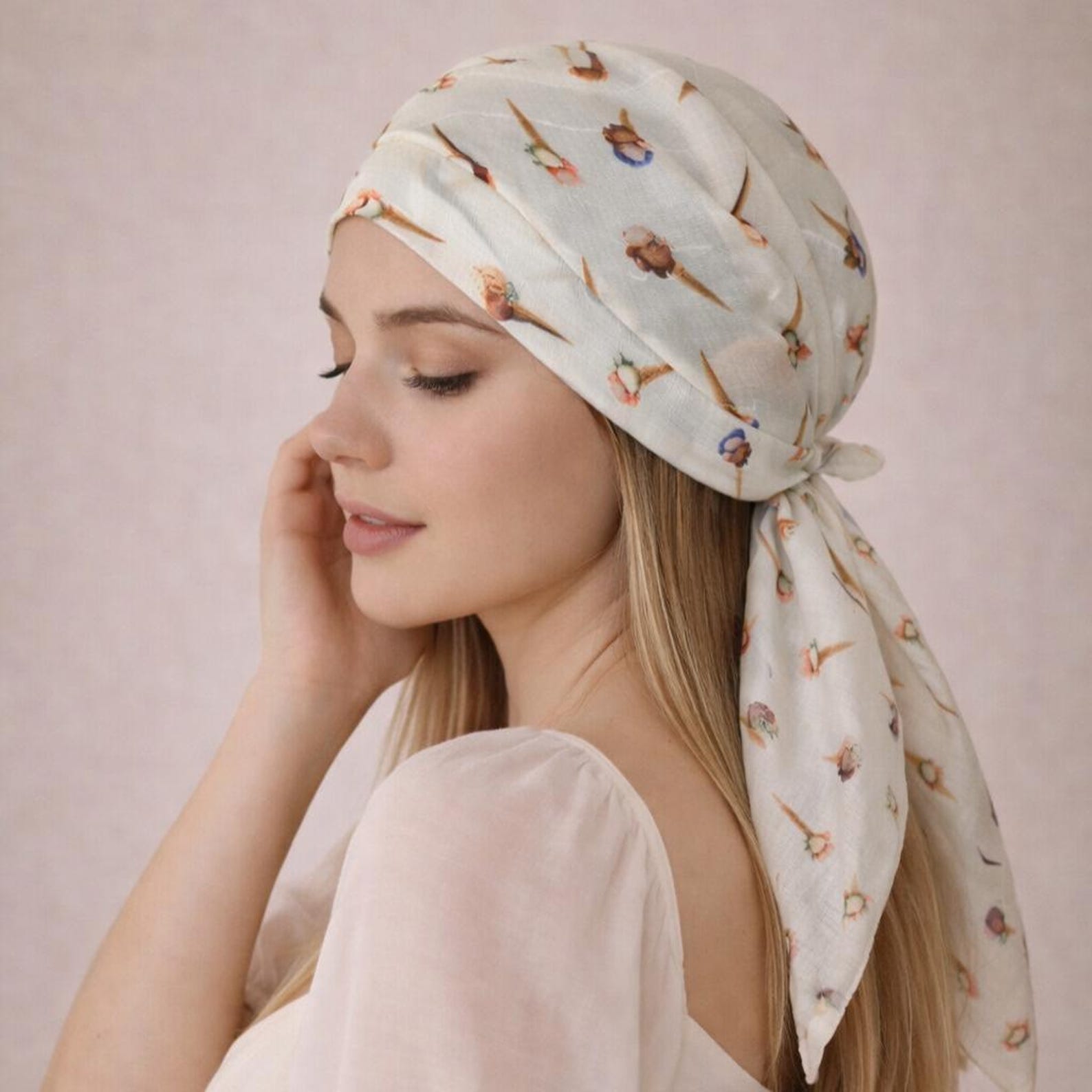 Silk Chemo Headwear, Boho Cancer Headwear, Pre Tied Headscarf, Alopecia ...