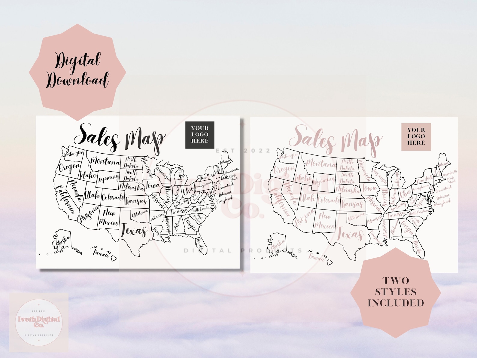 Sales Map Tracker | Canva Template | Printable United States| Etsy ...