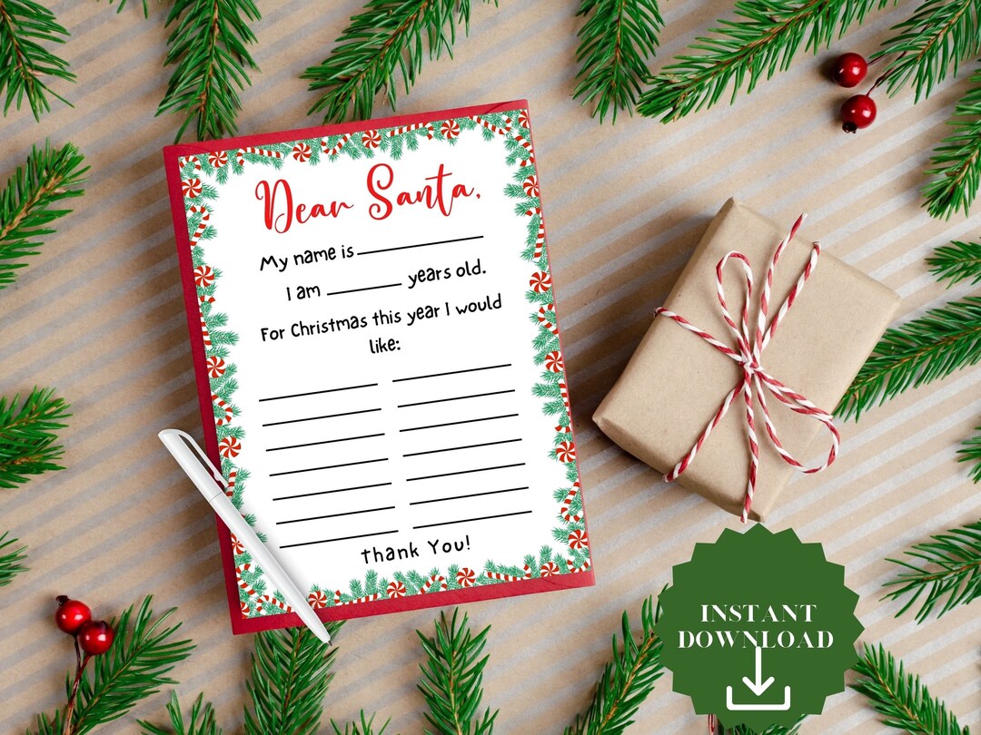 Dear Santa Printable | Letter to Santa Claus | Christmas Wish List PDF ...