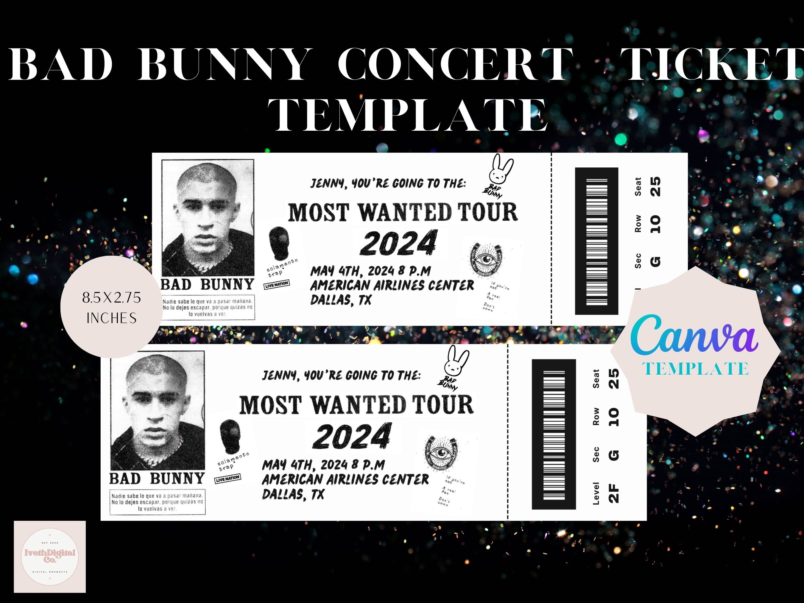 Bad Bunny Most Wanted Tour 2024 Surprise Concert Ticket Concert Ticket Editable Canva Template