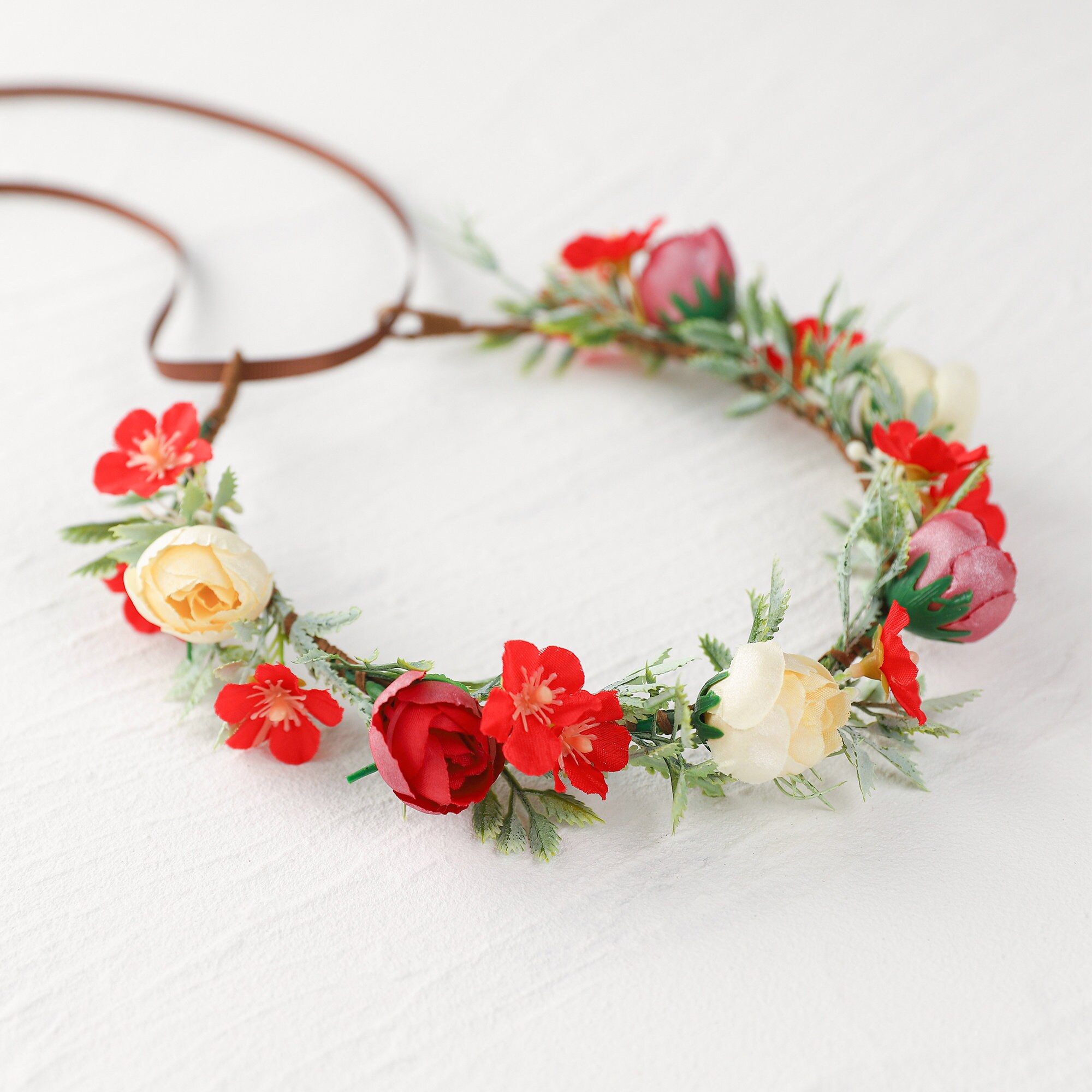 Fairy Elf Flower Crown Rustic Ivory Flower Headpiece Elven Girl Red ...