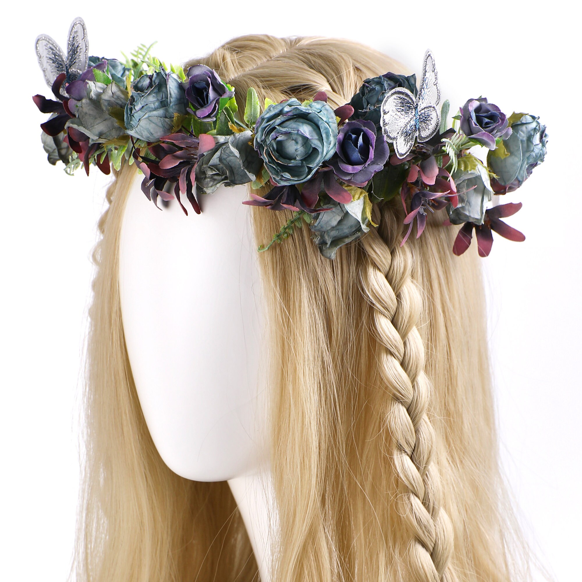 Fairy Elf Flower Crown Purple Blue Flower Headpiece Elven Circlet Girl ...