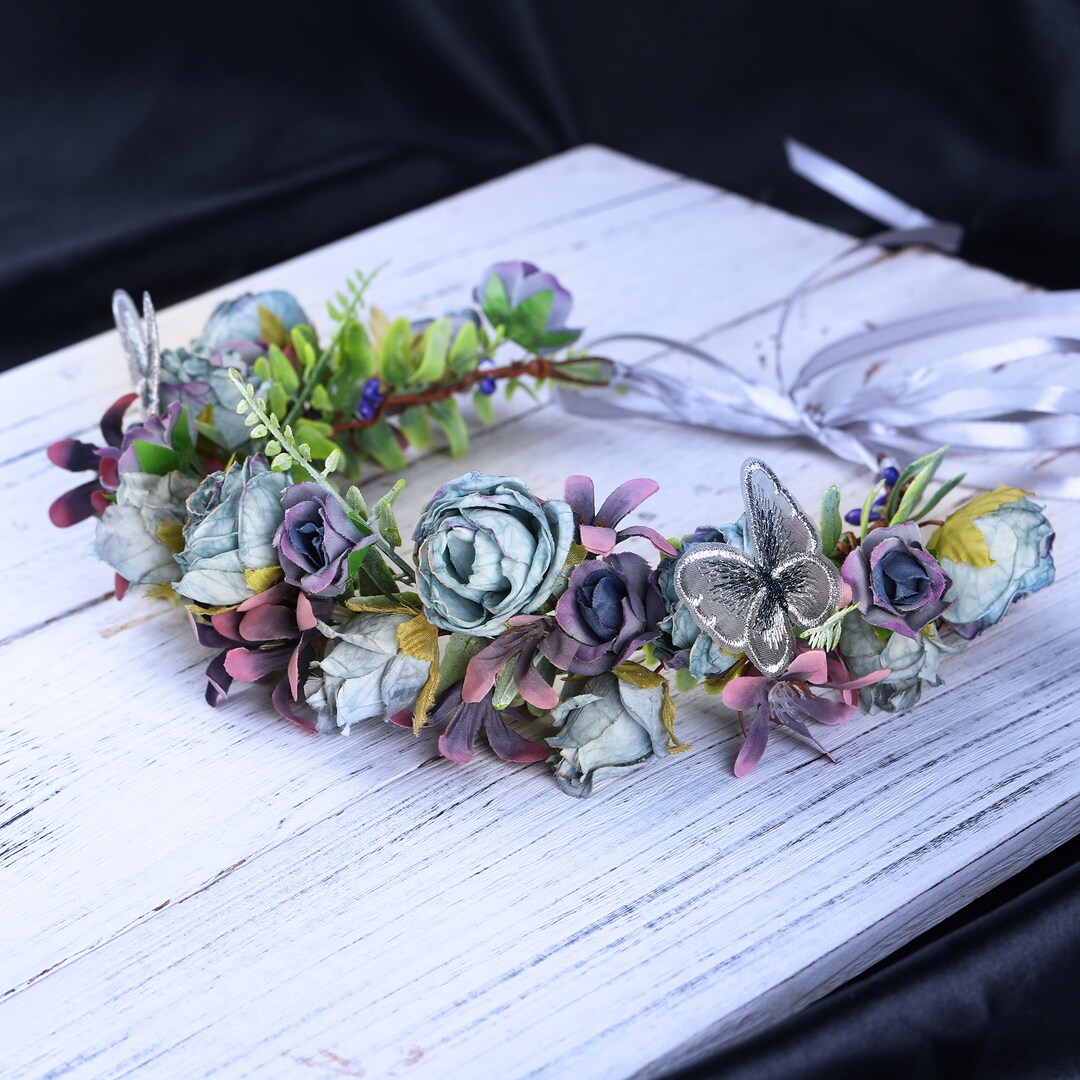 Fairy Elf Flower Crown Purple Blue Flower Headpiece Elven Circlet Girl ...
