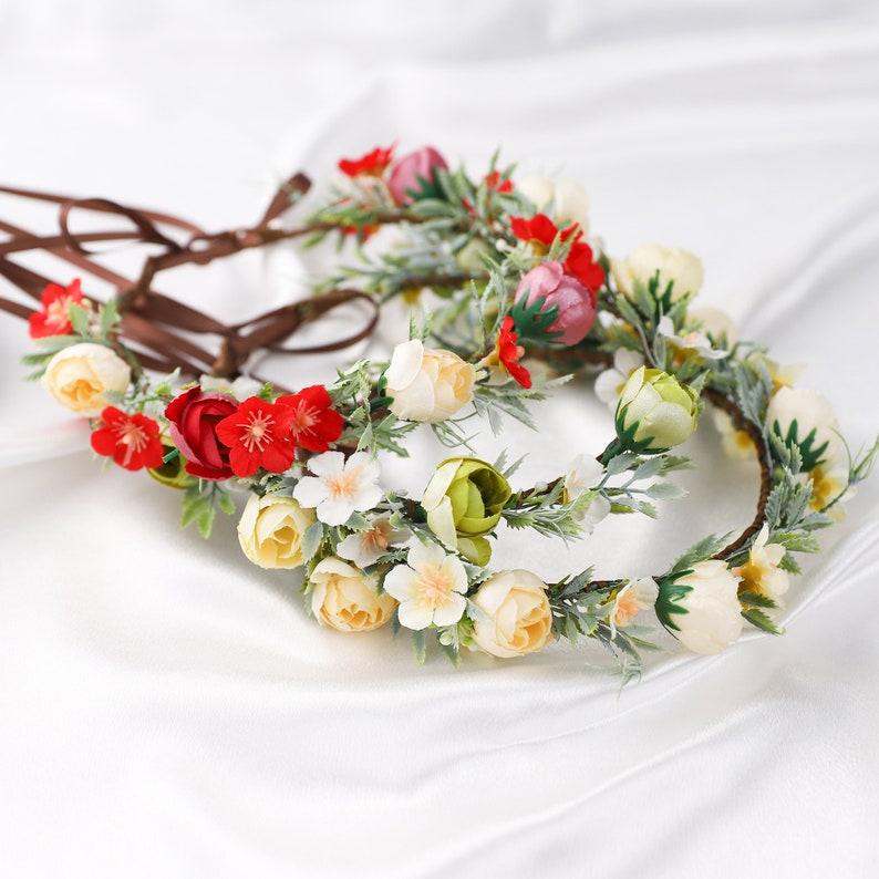 Fairy Elf Flower Crown Rustic Ivory Flower Headpiece Elven Girl Red ...