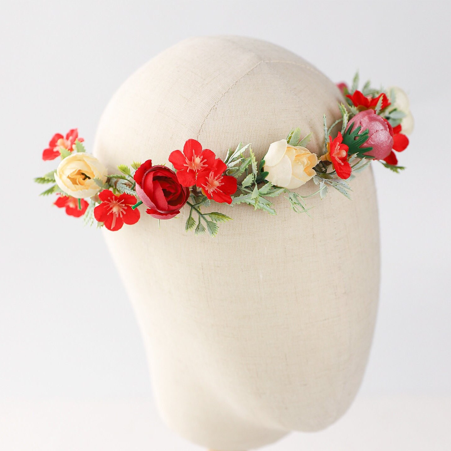 Fairy Elf Flower Crown Rustic Ivory Flower Headpiece Elven Girl Red ...