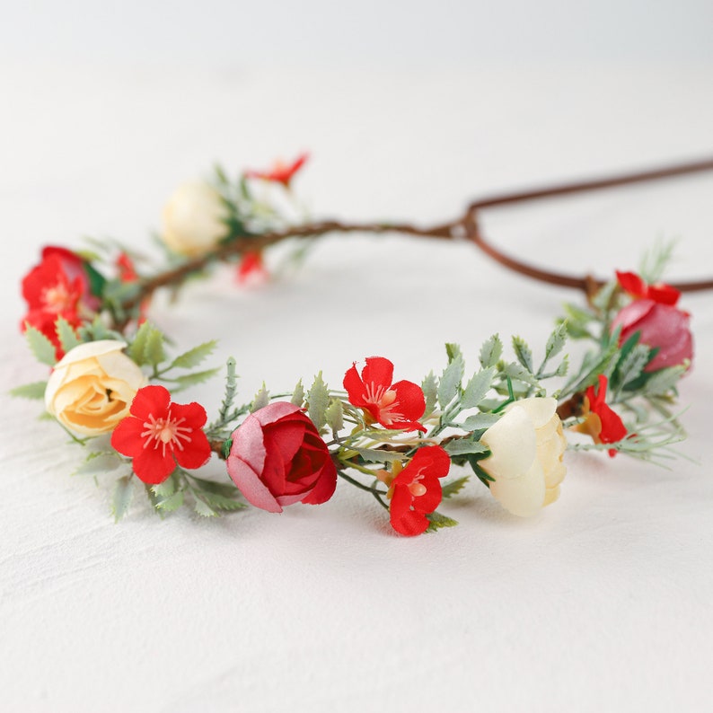 Fairy Elf Flower Crown Rustic Ivory Flower Headpiece Elven Girl Red ...