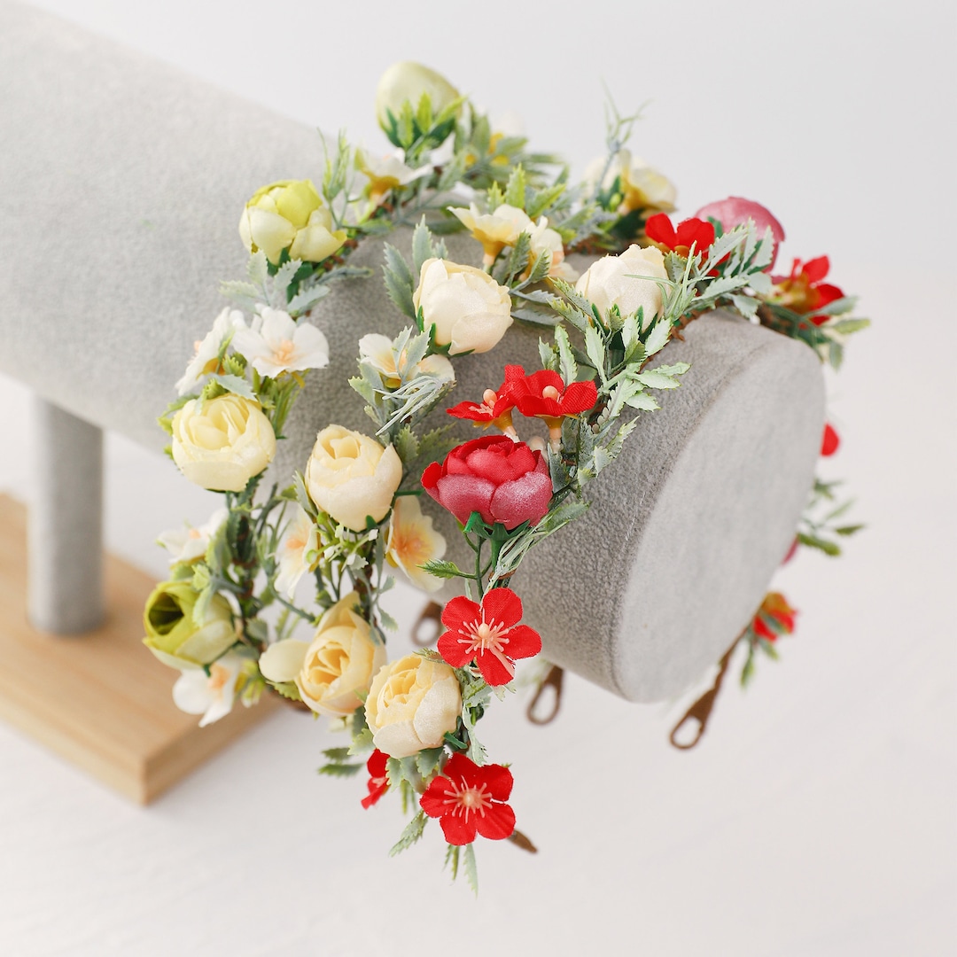 Fairy Elf Flower Crown Rustic Ivory Flower Headpiece Elven Girl Red ...
