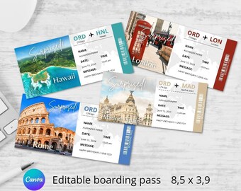 Editable Boarding Pass Canva Template, Printable Airline Ticket ...