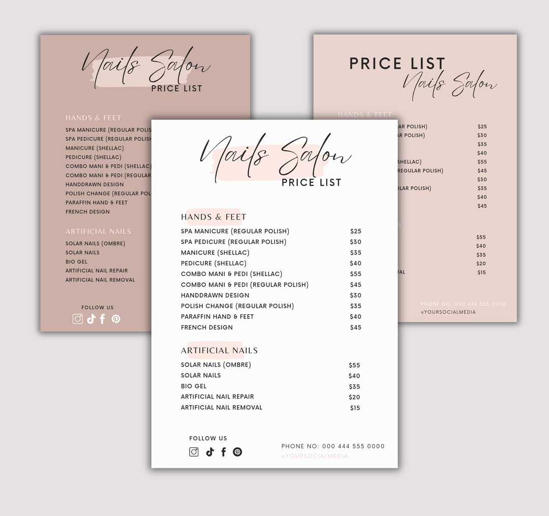 Nails Price List Template Editable Nails Price List Template Nail Salon ...