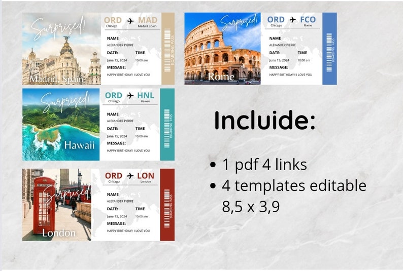 Editable Boarding Pass Canva Template Printable Airline Ticket 3789