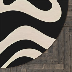 Retro Swirl Waves Rug Beige and Black Round Rug - Etsy