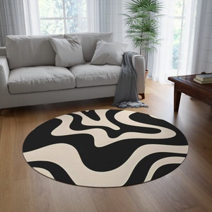 Retro Swirl Waves Rug Beige and Black Round Rug - Etsy